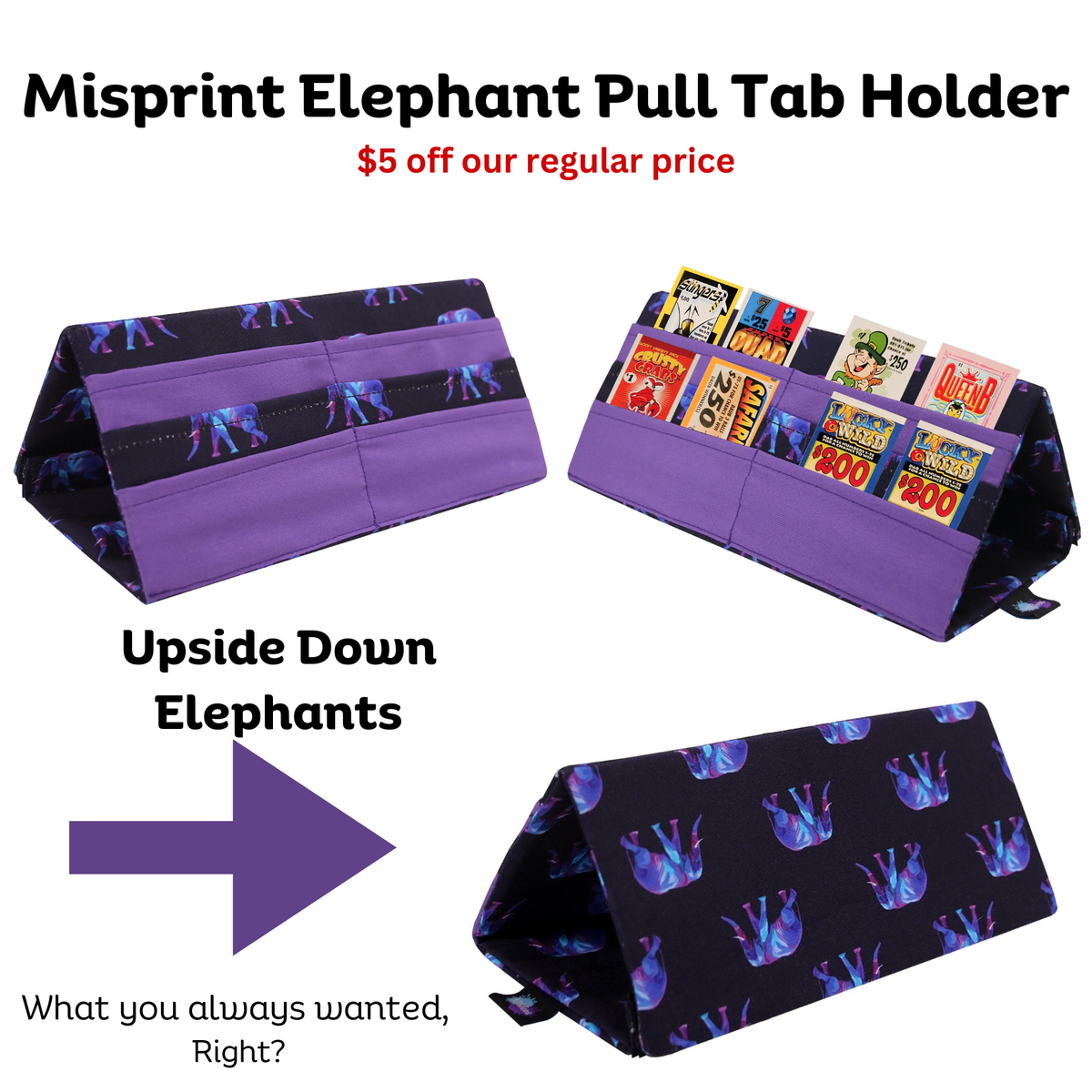 Pull Tab/Card Holder- Elephants Misprint| Bingo Boppers