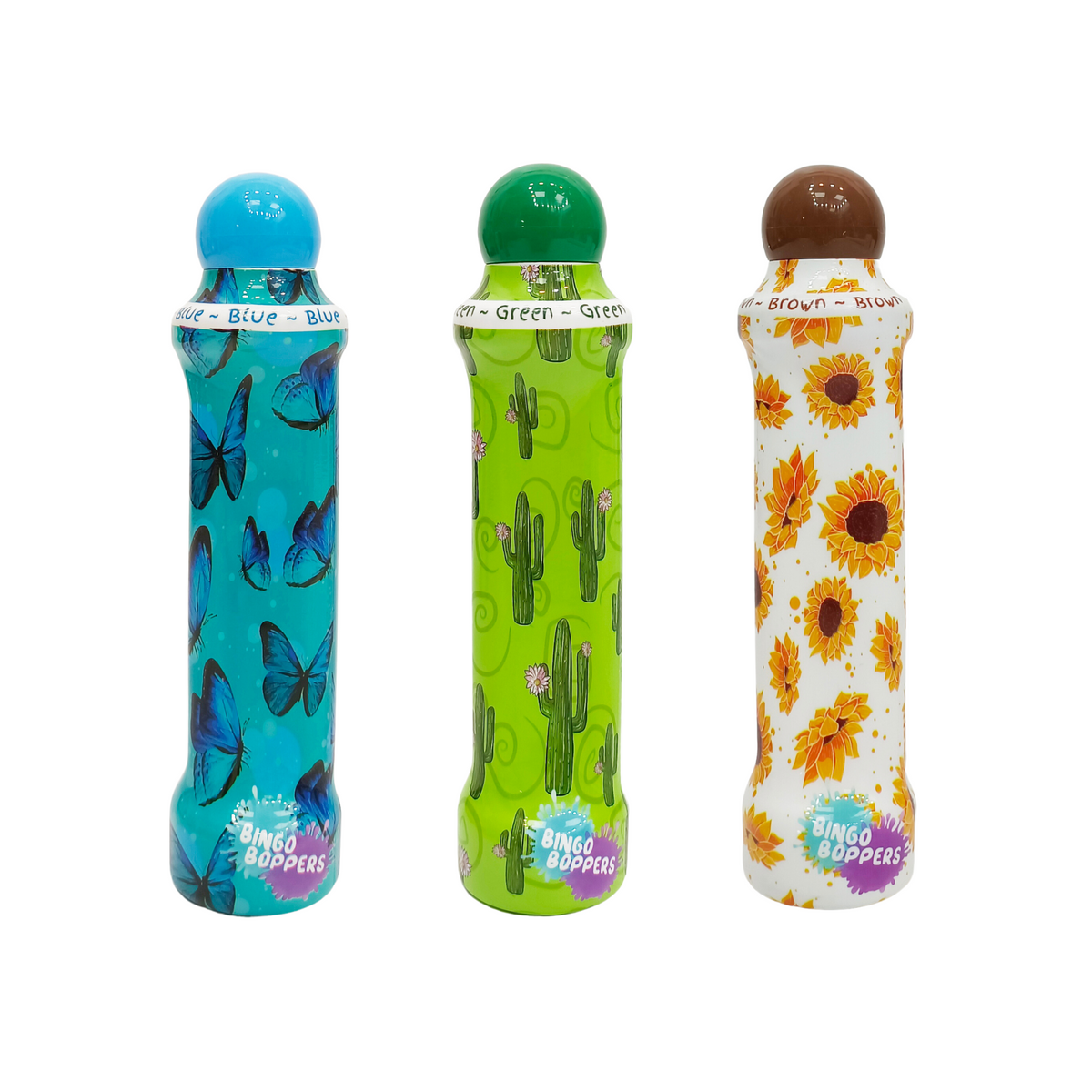 3 Pack- Blue Butterfly, Green Cactus, Brown Sunflower| Bingo Boppers